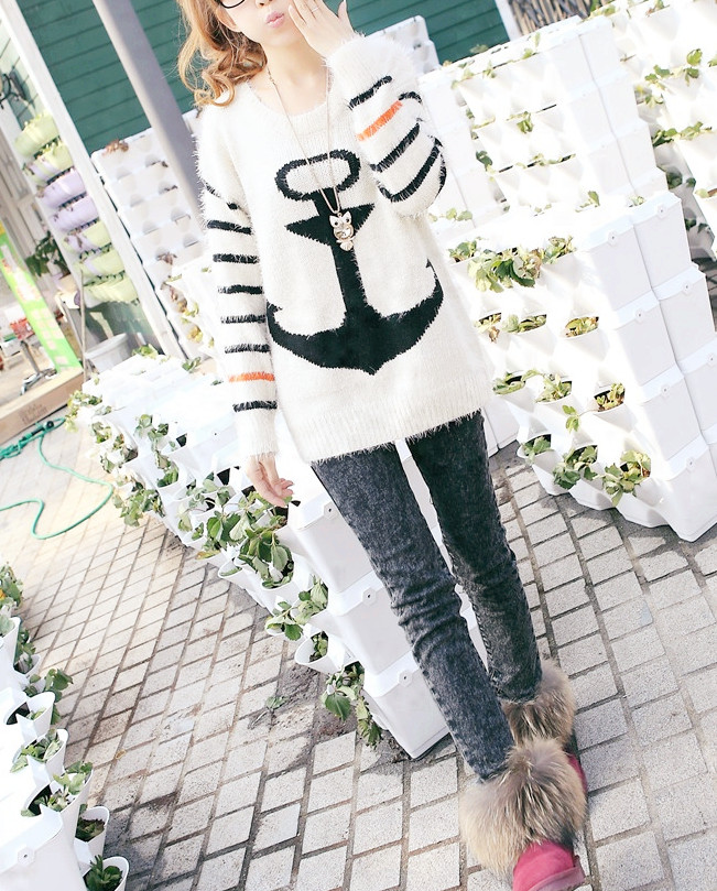 Vintage Anchor Stripes Style Sweater Color Black on Luulla